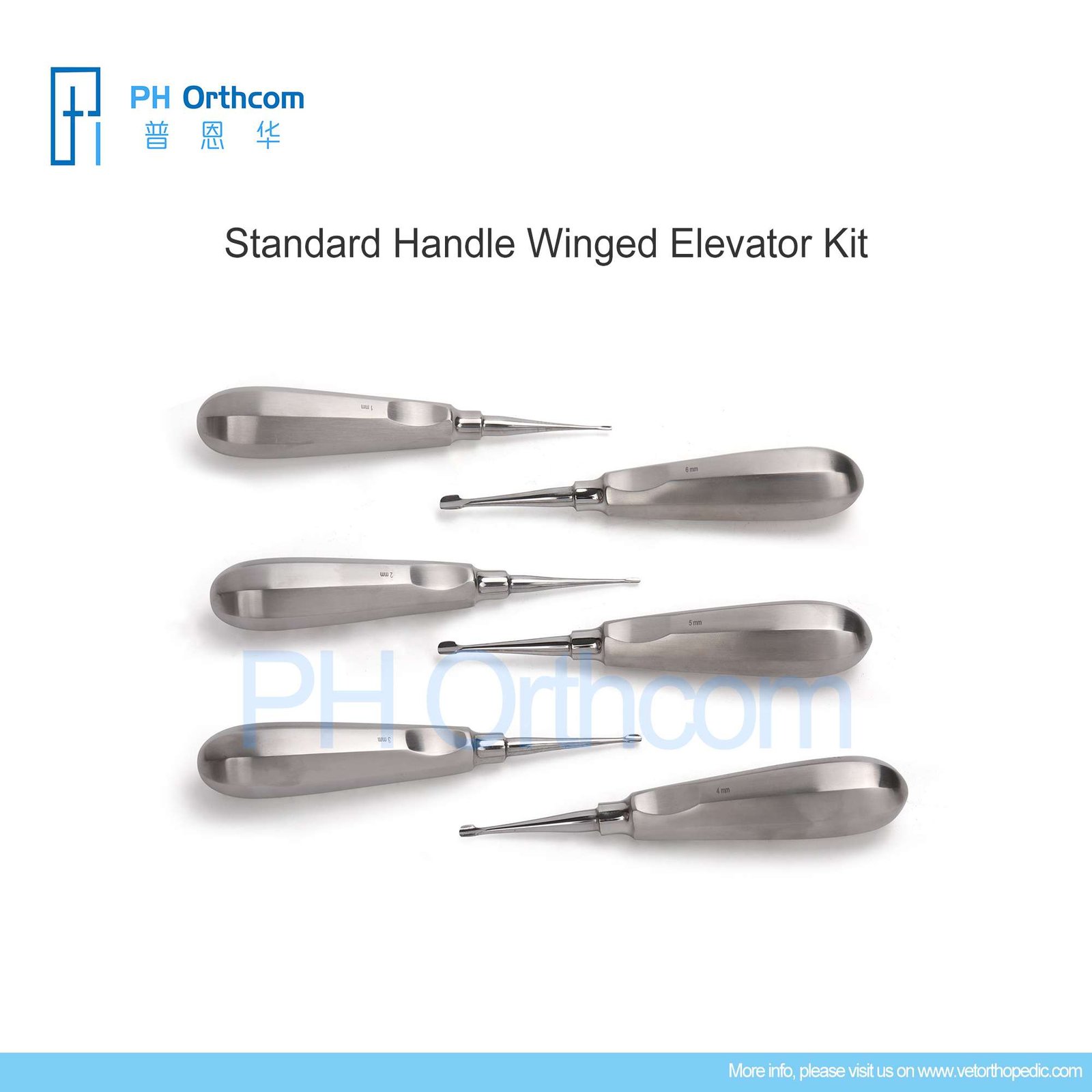 Standard Handle Winged Elevators Kit, 6 pieces - PH Orthcom-Veterinary ...