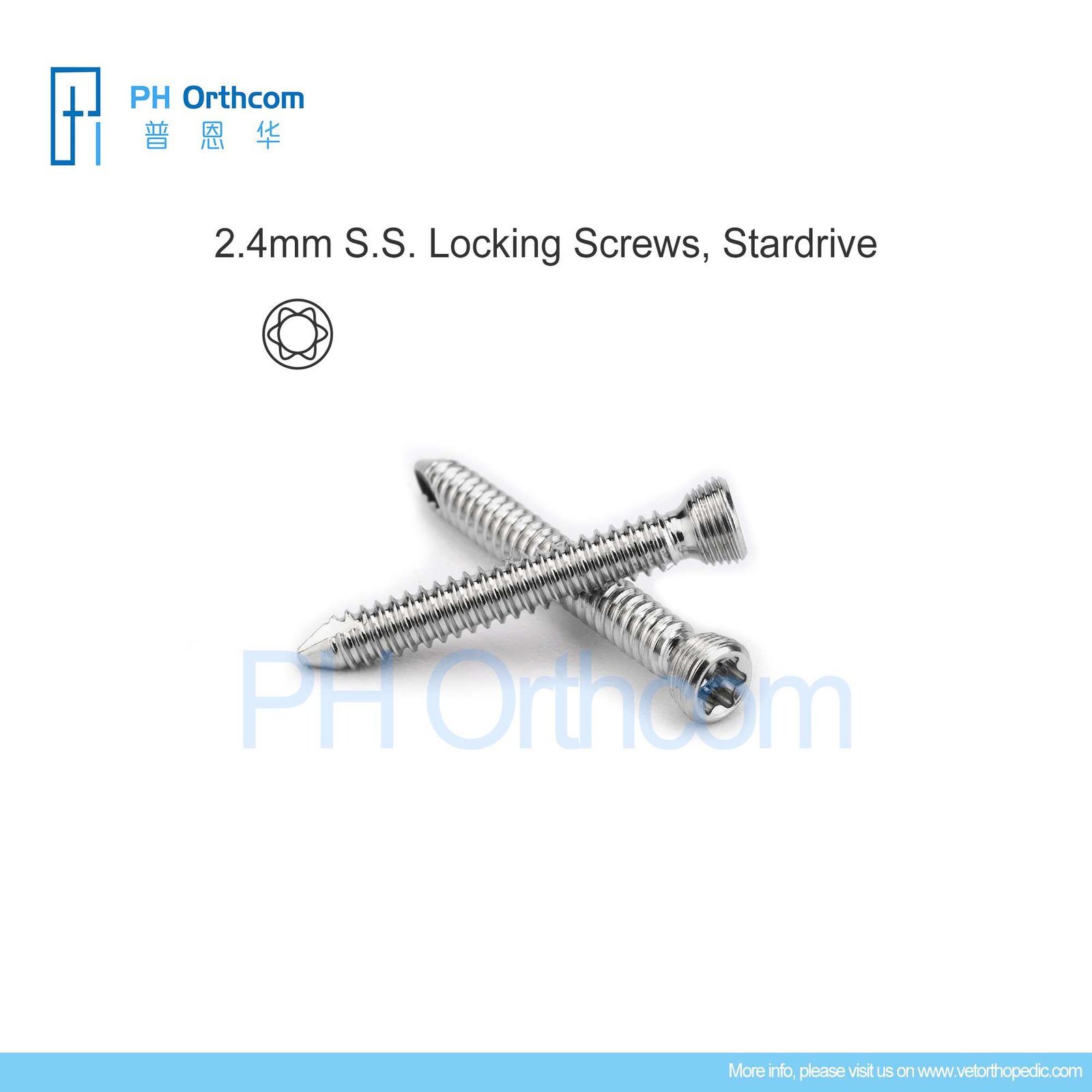 2.4mm Stainless Steel Locking Screws, Stardrive, T8, 5pcs/package - PH ...